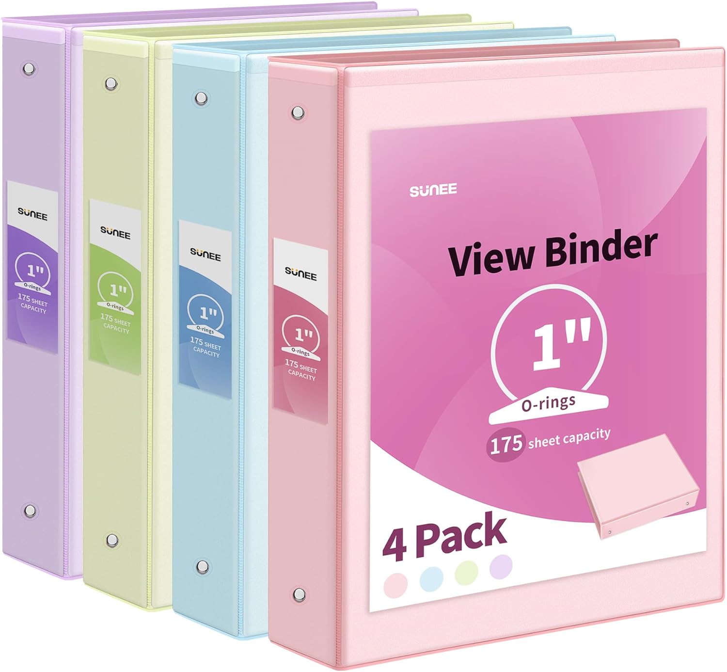 1 Inch Binders 3 Ring 4 Pack, Clear View Binder Three Ring PVC-Free ...