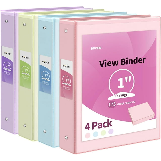 1 Inch Binders 3 Ring 4 Pack, Clear View Binder Three Ring PVC-Free (Fit 8.5x11 Inches) for ...