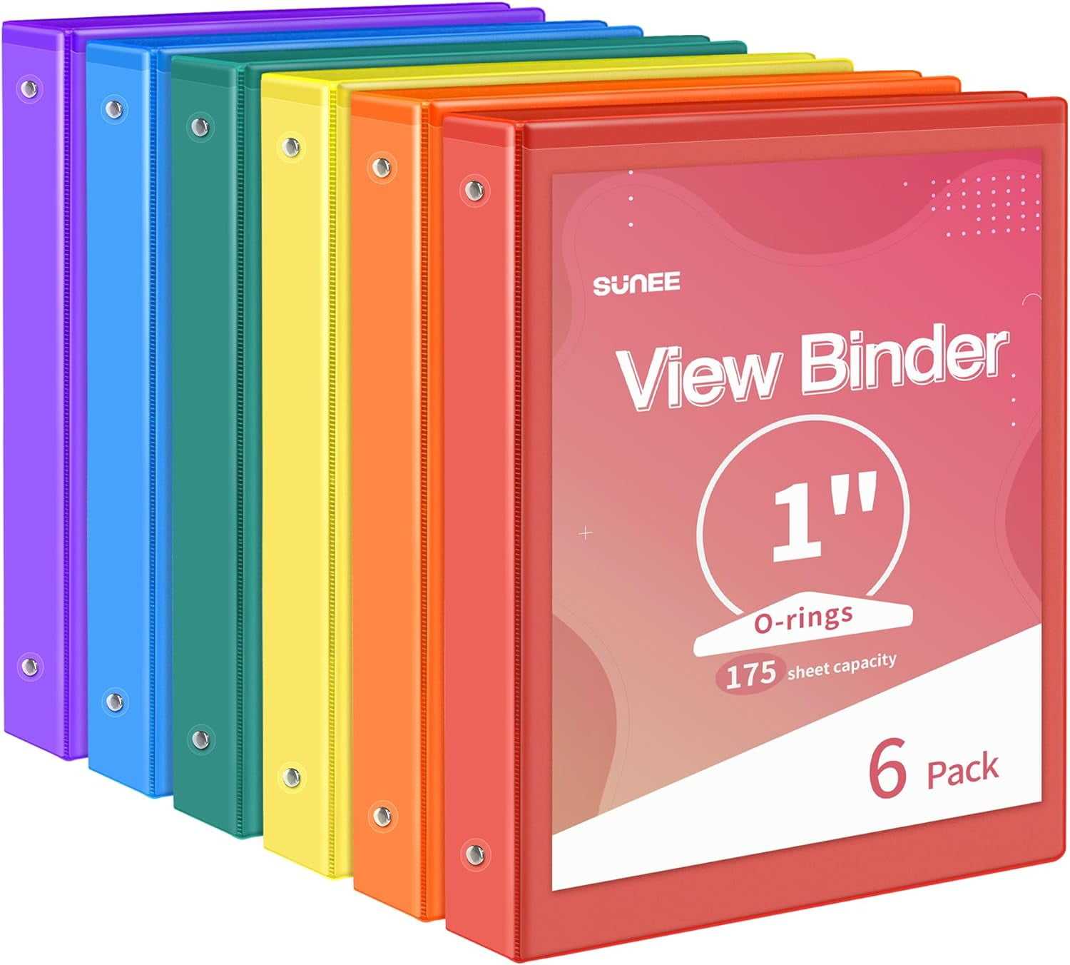 1 Inch Binders 3 Ring 6 Pack, Clear View Three Ring Binders PVC-Free ...