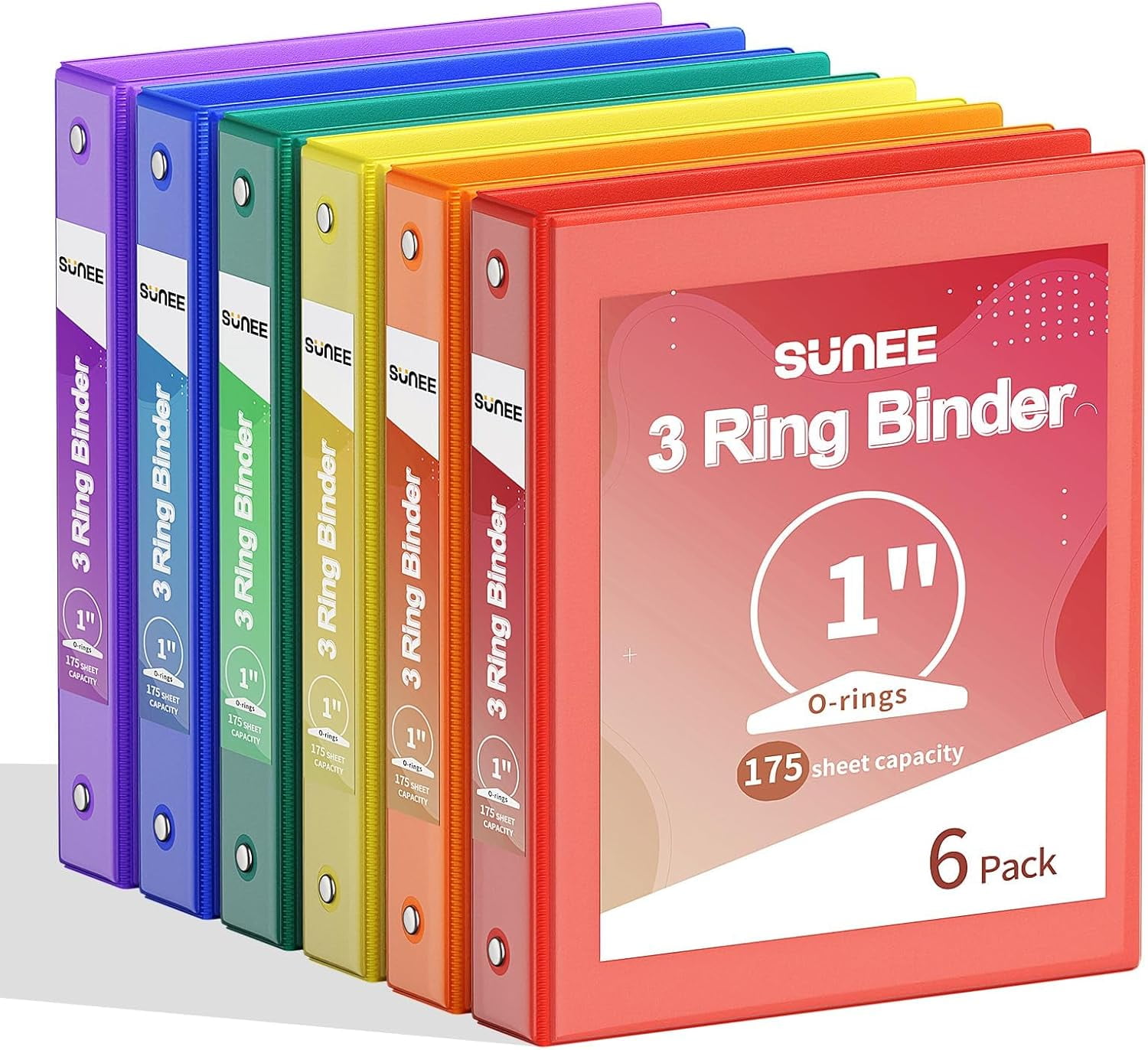1 Inch Binders 3 Ring 6 Pack, Clear View Three Ring Binders PVC-Free ...