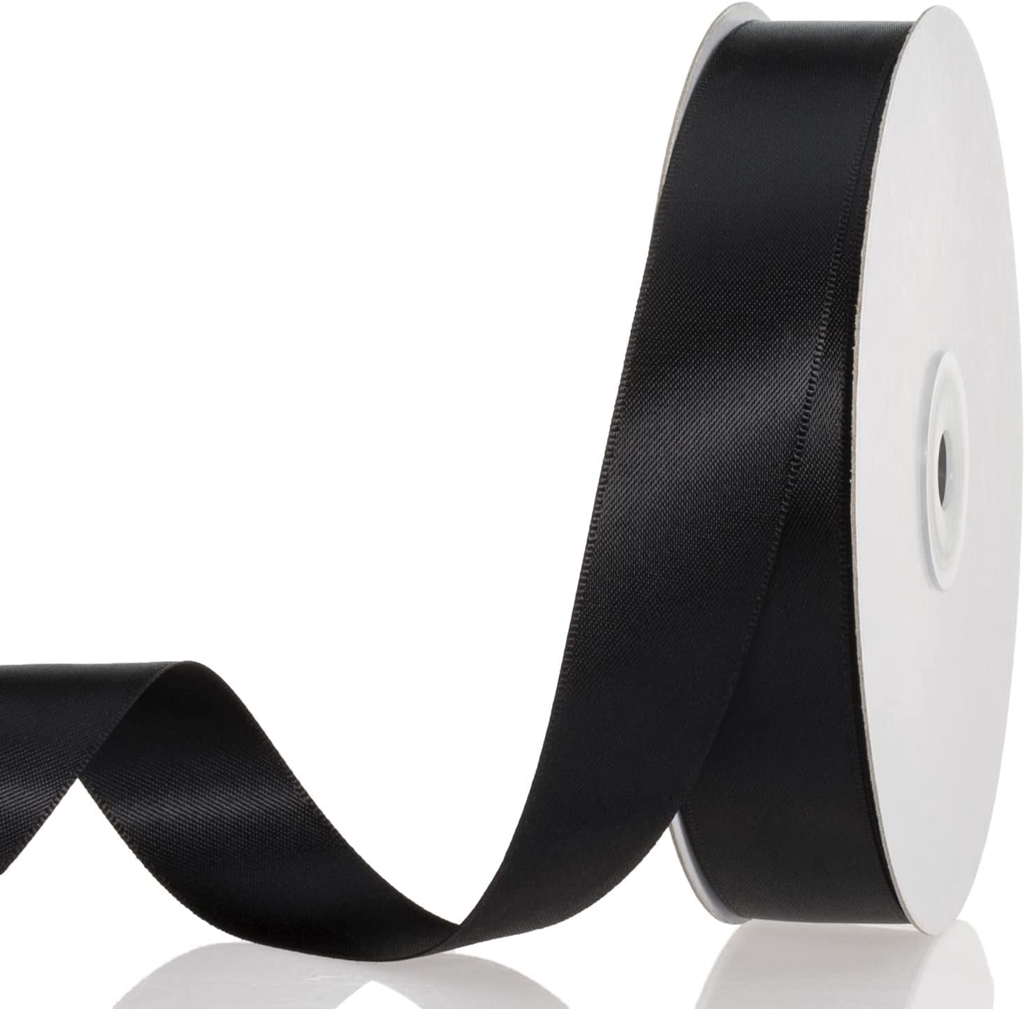1 Inch Black Double Faced Satin Ribbon. 50 Yards Solid Color Polyester ...