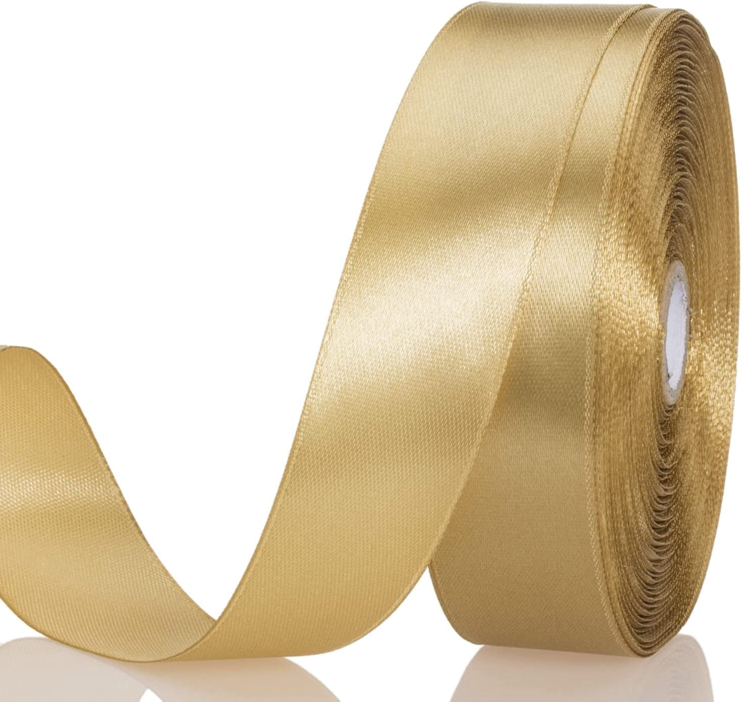 1 Inch Champaign Gold Solid Satin Ribbon, 50 Yards Craft Fabric Ribbon ...