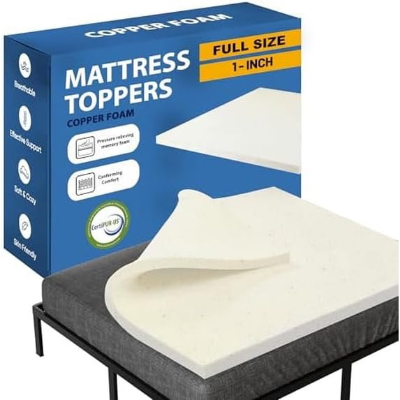 , 1-Inch Copper-Infused Memory Mattress Toppers, Cooling and Relieving ...