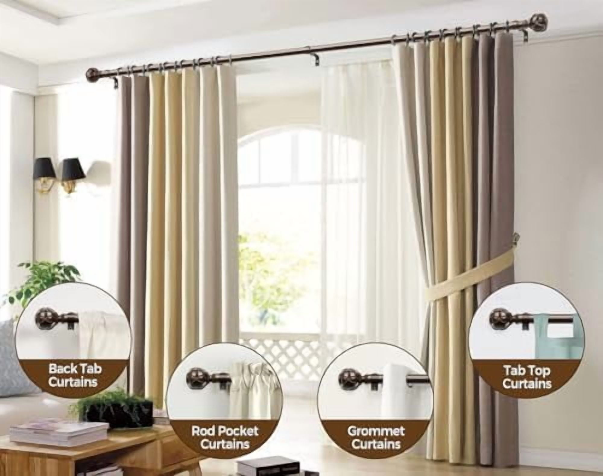 1 Inch Curtain Rod Telescoping Single Drapery Rod 36 to 72 Inches (3-6 ...