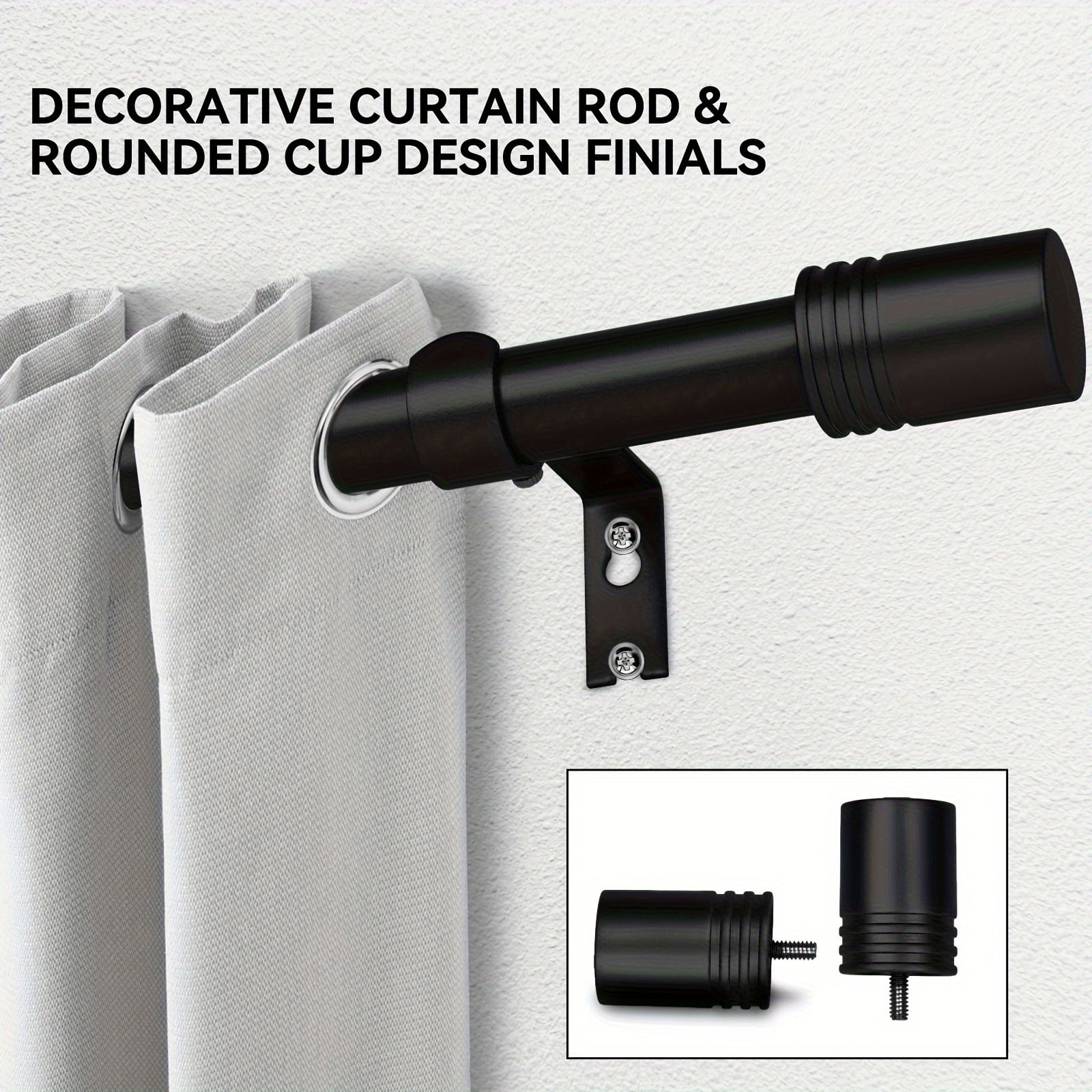 1 Inch Diameter Black Adjustable Decorative Curtain Rod, Modern Drapery ...