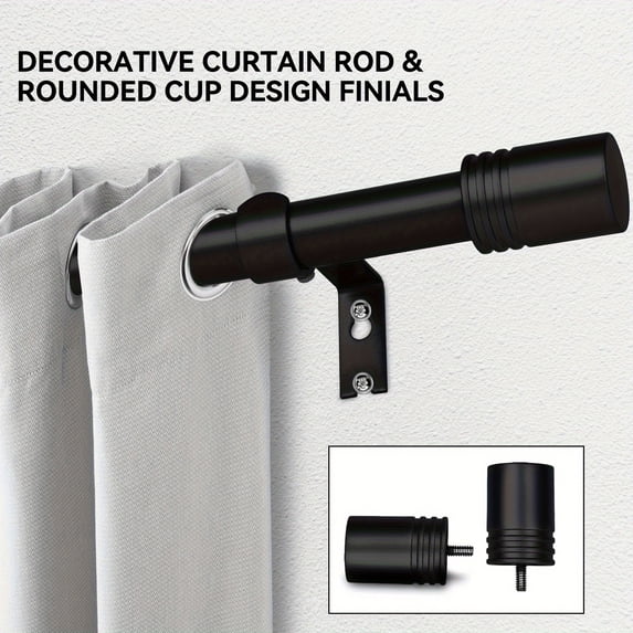 1 Inch Diameter Black Adjustable Decorative Curtain Rod, Modern Drapery ...