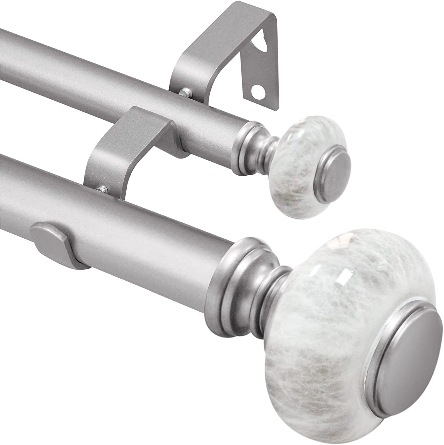 1 Inch Diameter Silver Double Curtain Rods For Windows 120 to 170 inch ...