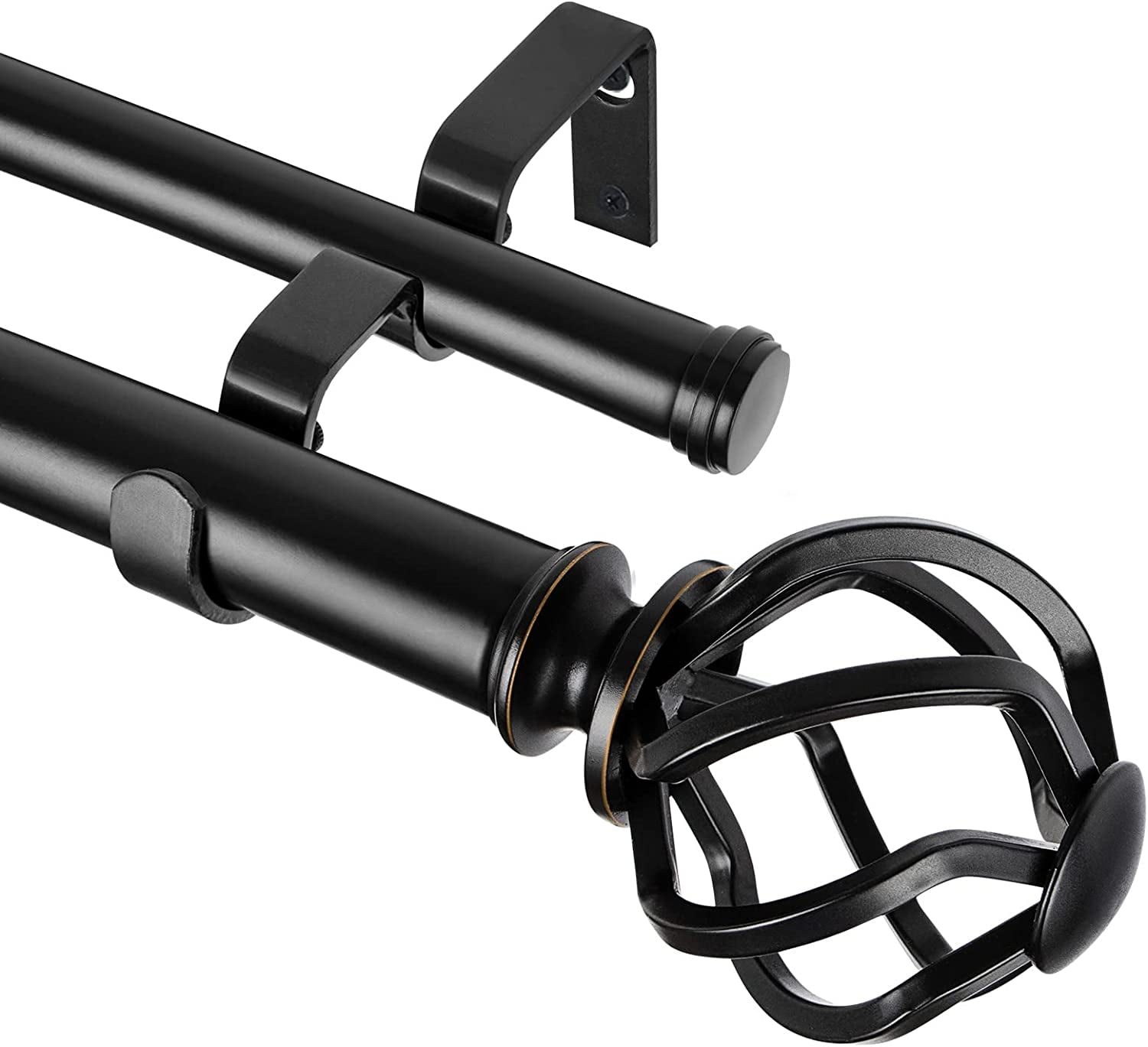 1 Inch Double Curtain Rod 72 to 144 Inches (6-12 Feet), Black Curtain ...
