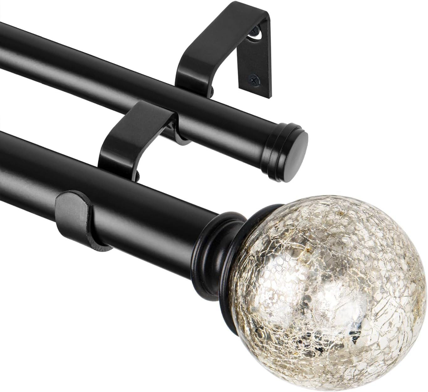 1 Inch Double Curtain Rods 36 to 72 Inches(3-6 Feet) Black Curtain Rod for Windows, Telescoping ...