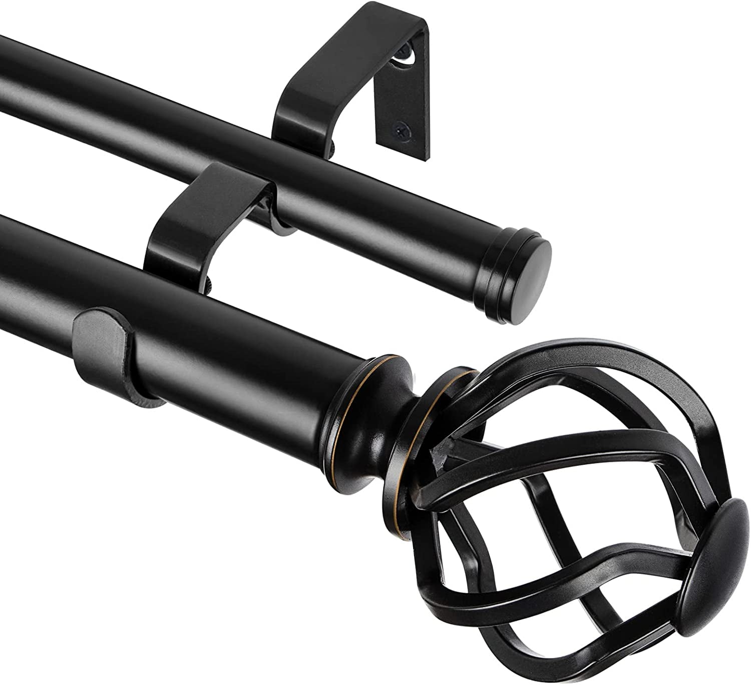 1 Inch Double Curtain Rods 66 to 120 Inches (5.5-10 Feet) Telescoping ...