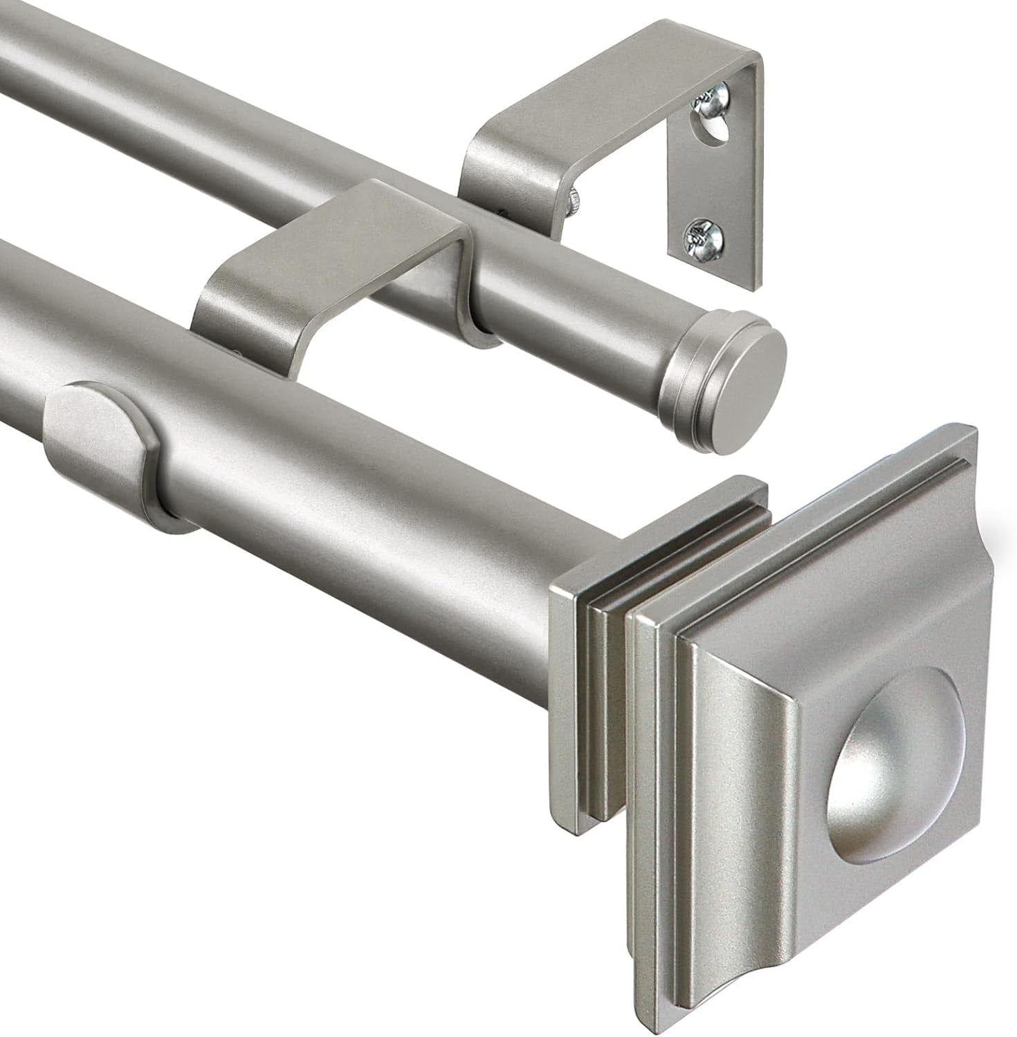 1 Inch Double Curtain Rods for Windows 120 to 170 Inches, Silver ...