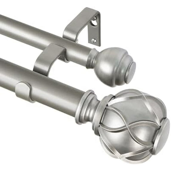1 Inch Double Curtain Rods for Windows 140 to 195 Inches (12-16 Feet ...