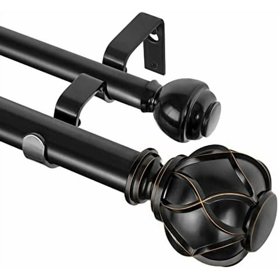 1 Inch Double Curtain Rods for Windows 36 to 72 Inches (3-6 Feet)，Black ...
