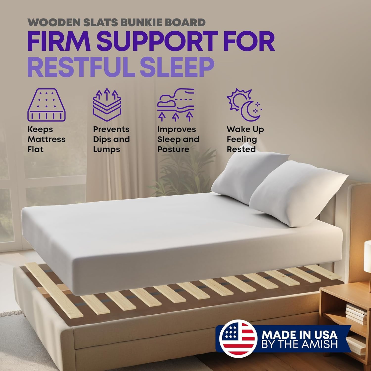 , 1-Inch Extra Heavy Duty Horizontal Wooden Bunkie Board/Bed Slats, 72 ...