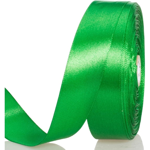 1 Inch Green Solid Satin Ribbon, 50 Yards Craft Fabric Ribbon for Gift ...