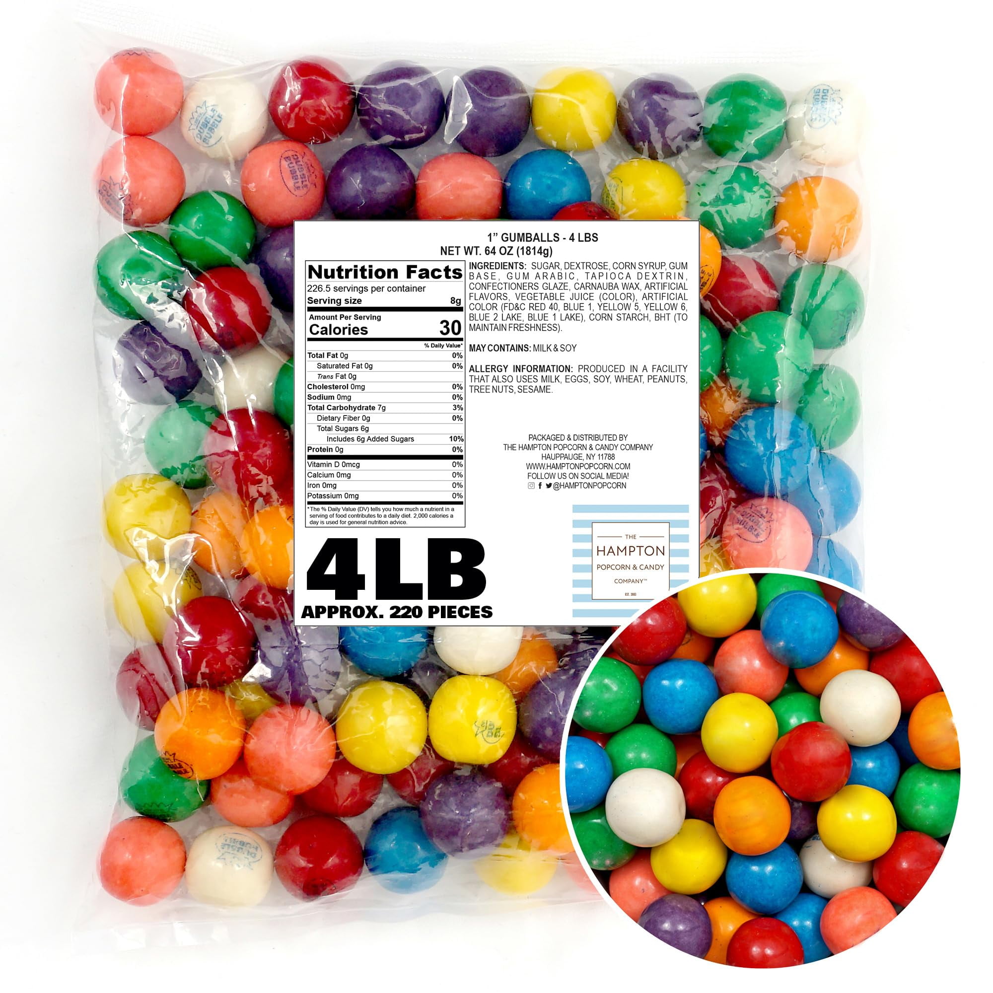 1 Inch Gumballs for Gumball MDA05 Machine, Approx. 220 Pieces, 4lb Bulk ...
