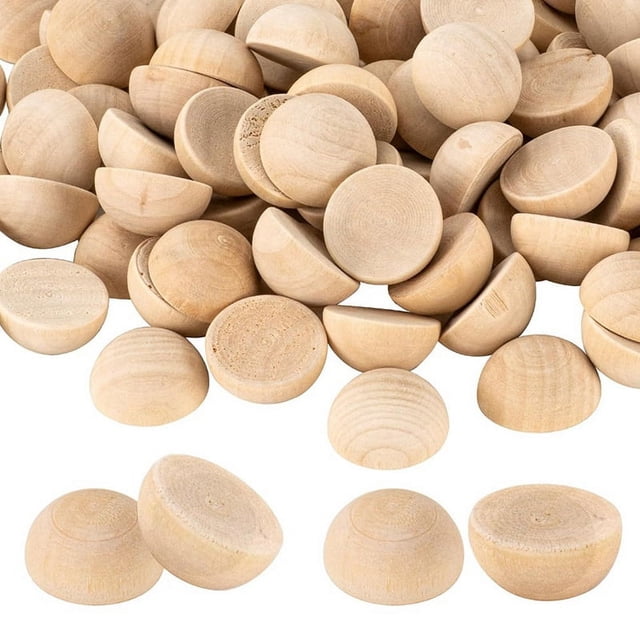 1 Inch Half Wooden Balls, 500PCS Unfinished Round Wood Half Sphere ...