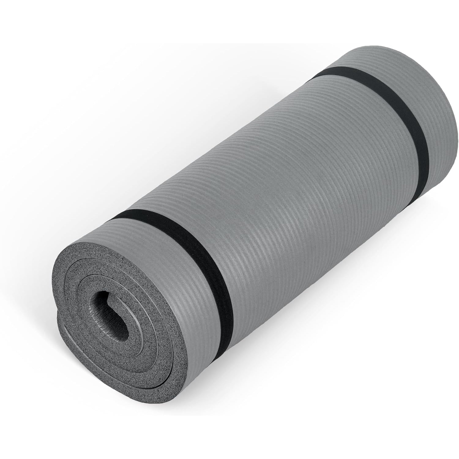 1-Inch High Density Exercise Yoga Mat with Strap | Multiple Colors-Gray ...