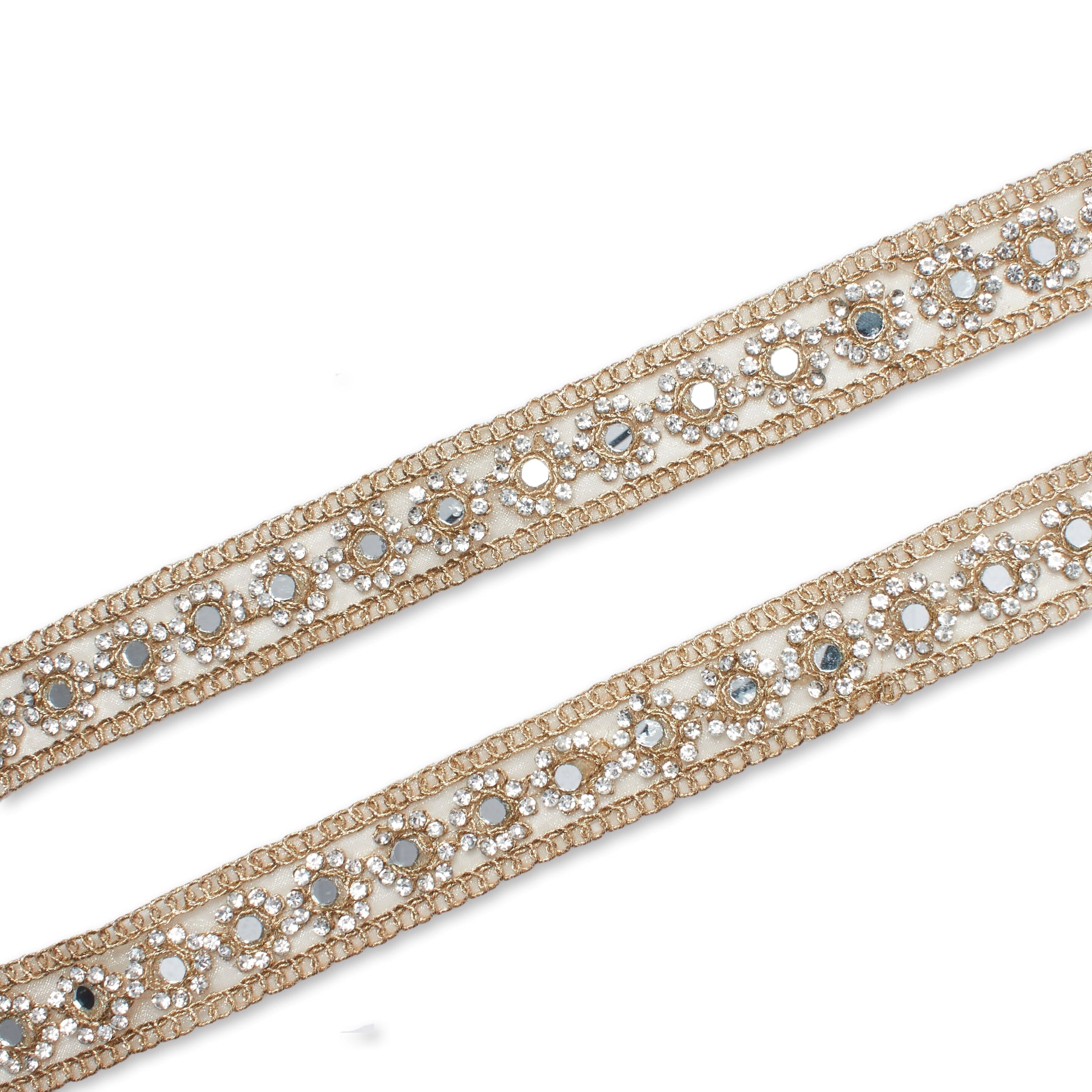 1 Inch Metallic Floral Mirror Rhinestone Corded Mesh Trim By The Yard ...