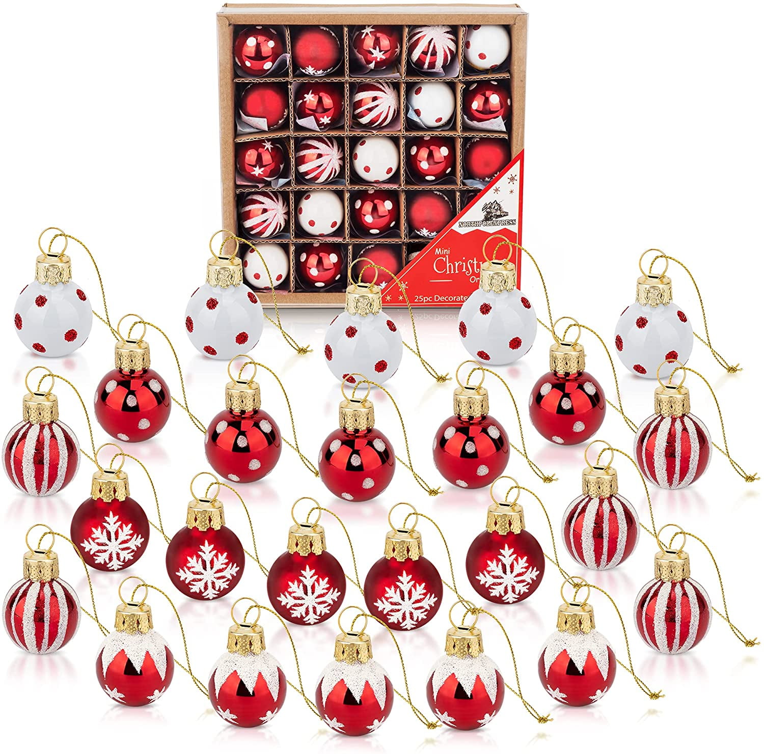 1 Inch Mini Red & White Peppermint Glass Ball Christmas Ornaments Set ...