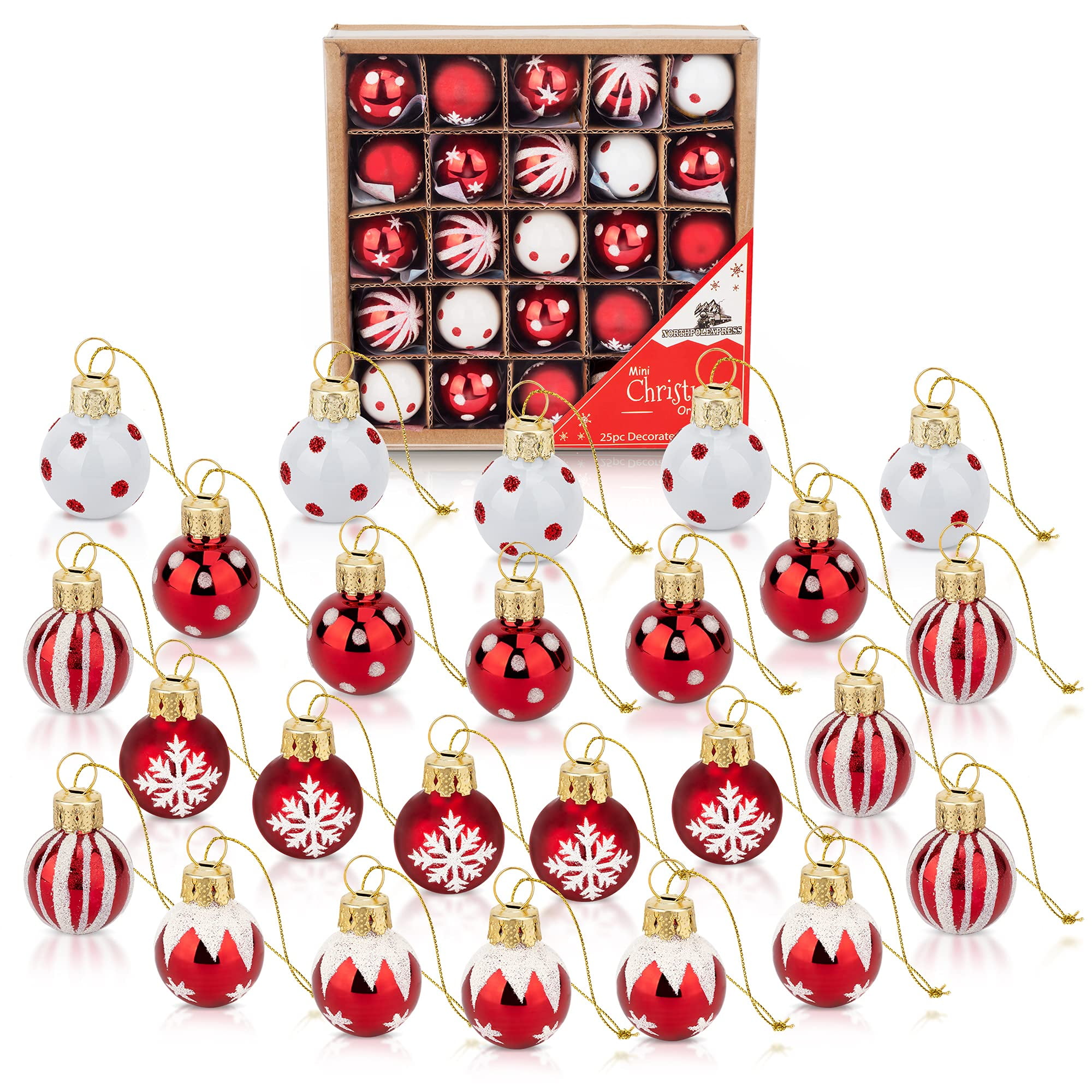 1 Inch Mini Red YPF5 & White Peppermint Glass Ornaments Set of 25 Balls ...