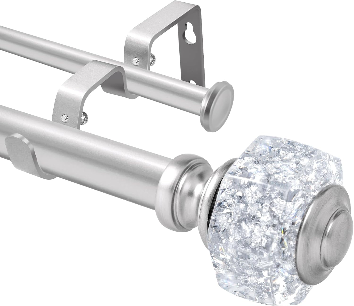 1 Inch Modern Silver Double Tension Curtain Rod 48-84 Inch - Adjustable ...