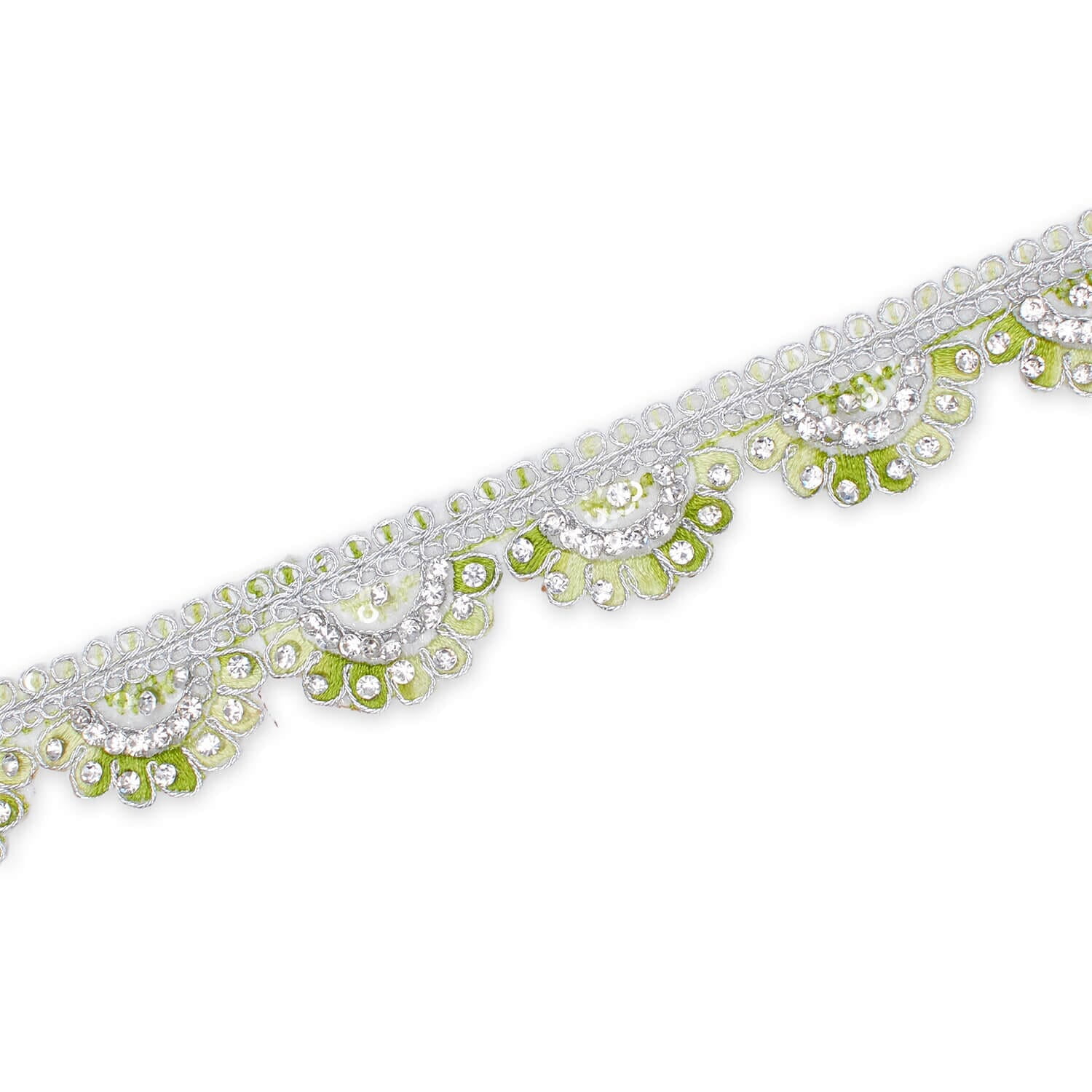 1 Inch Rhinestone Metallic Cording On Scalloped Embroidered Trim for ...