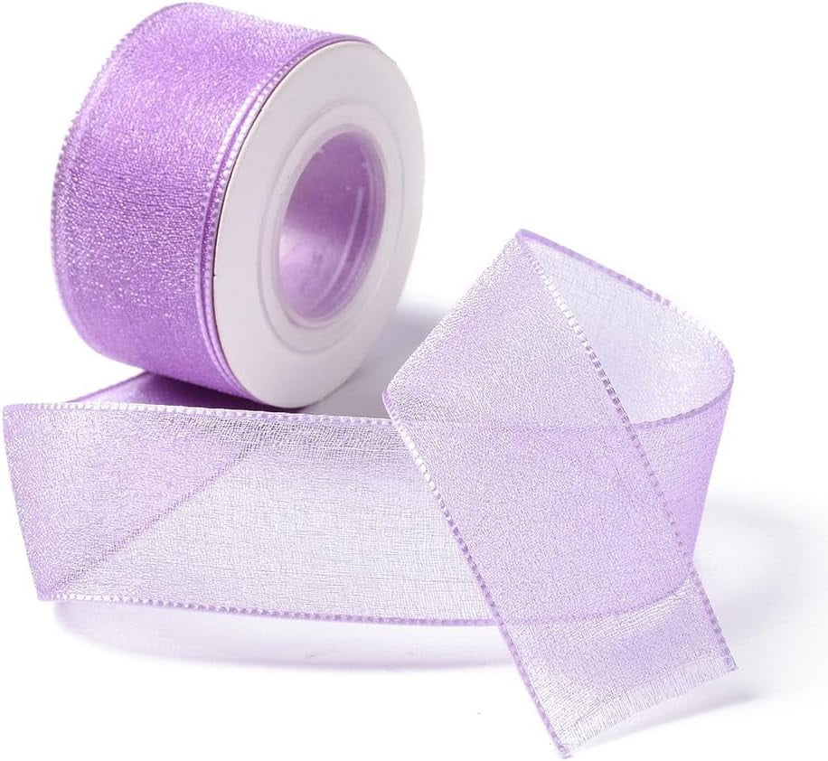 1 Inch Sheer Light Purple Ribbon Organza Transparent Clear Ribbon Wired ...