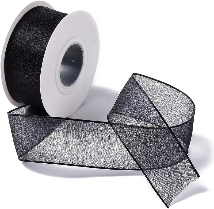 1 Inch Sheer Organza Ribbon Black Chiffon Ribbon Wrapping Trimming ...