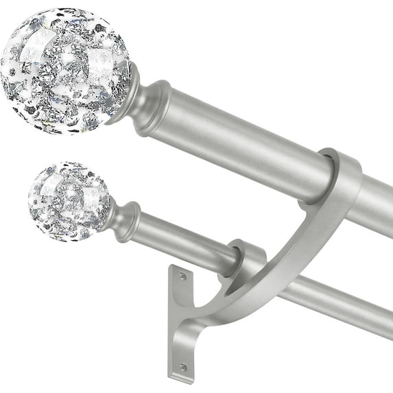 1 Inch Silver Double Curtain Rod 36-72 Inch - Heavy Duty Decorative ...