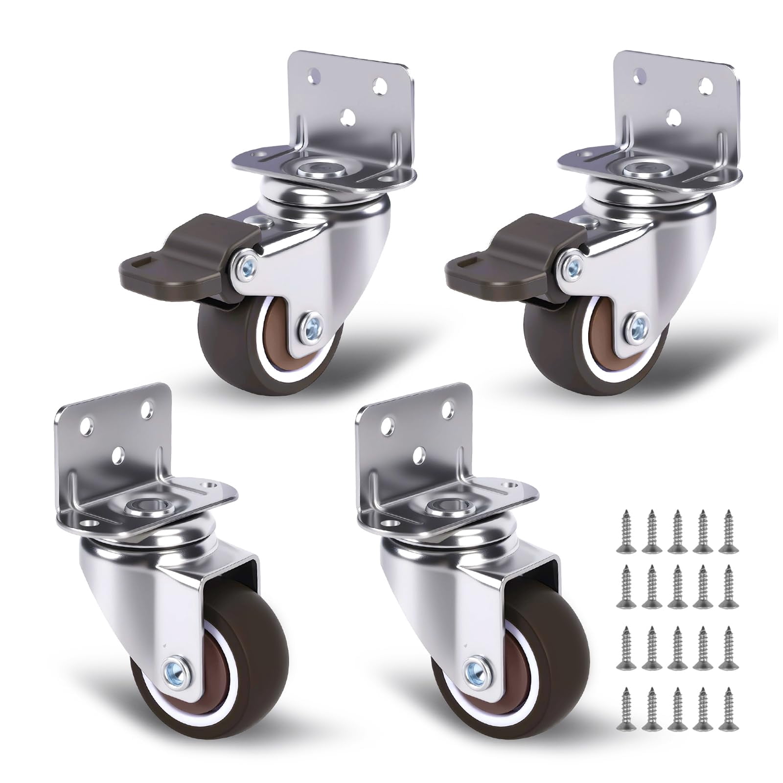 1 Inch Small Caster Wheels Set of 4, L-Bracket Casters Low Profile Side ...