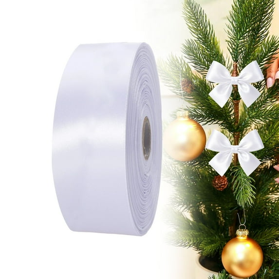 1 Inch White Solid Satin Ribbon, 25 Yards Craft Fabric Ribbon for Gift ...
