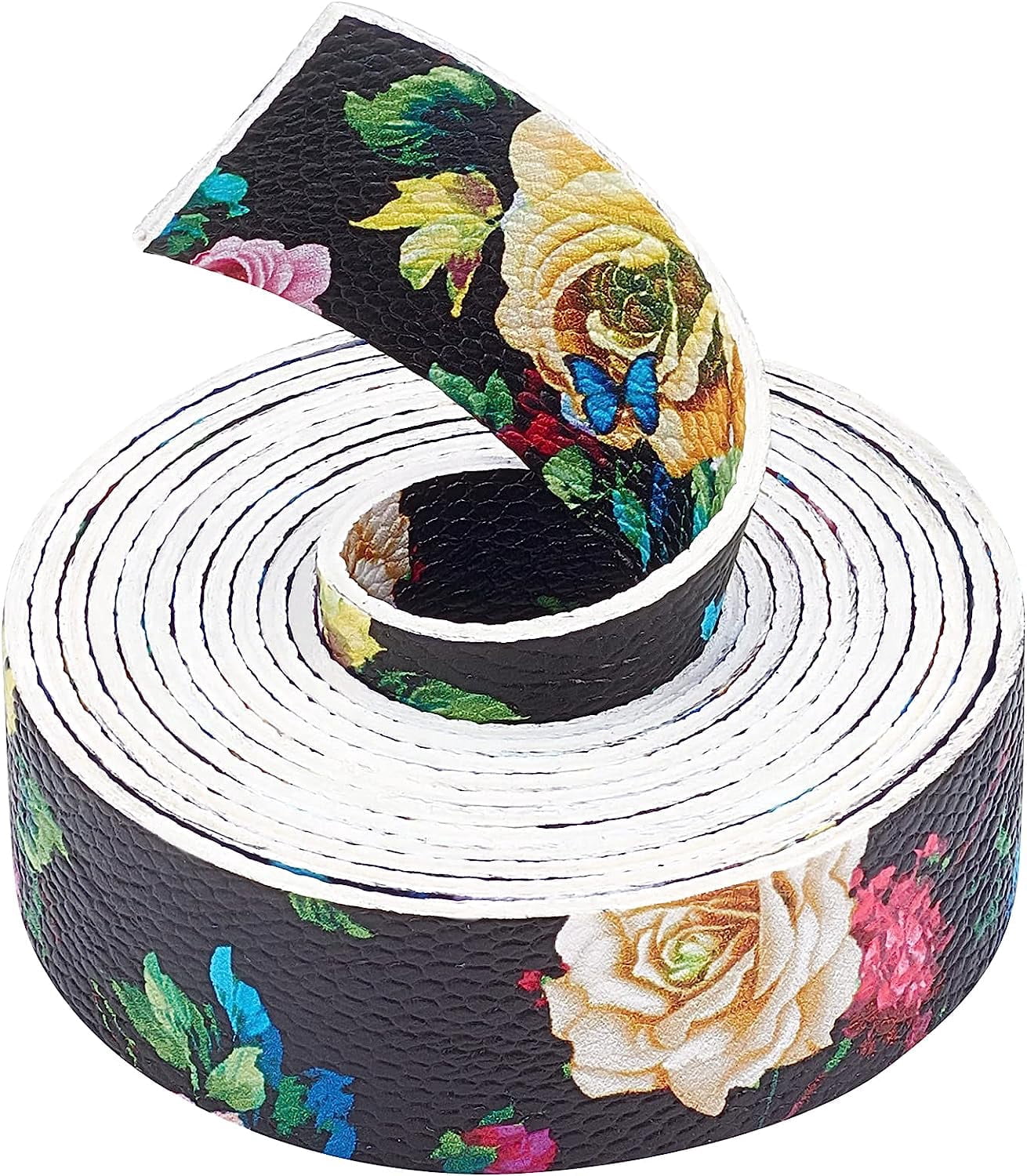 1 Inch Wide 79 Inch Long Flower Black Leather Belt Strips Wrap Flat ...
