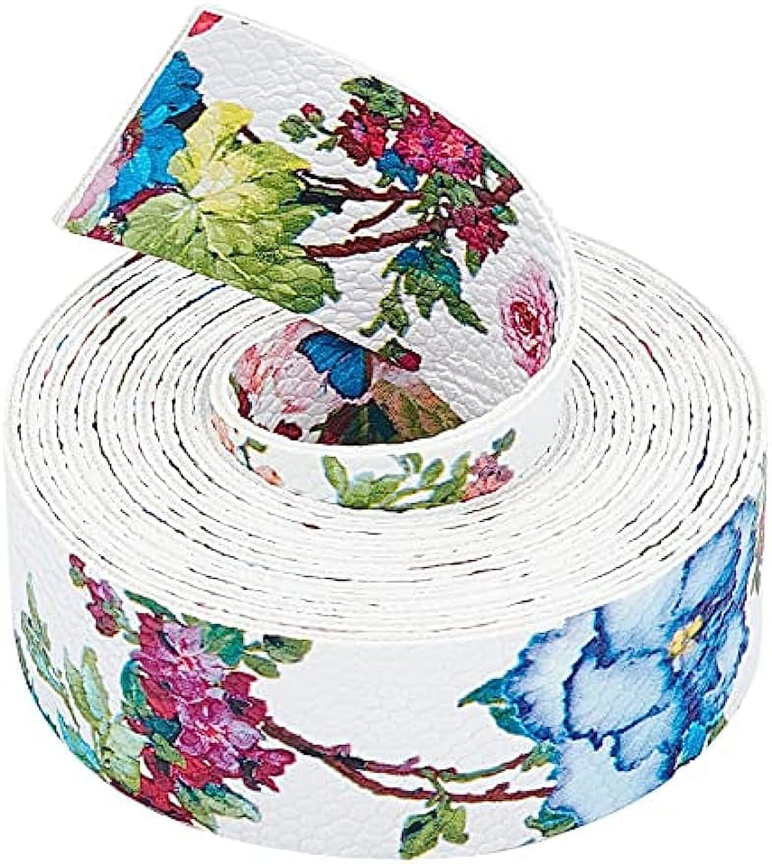 1 Inch Wide 79 Inch Long Flower White Leather Belt Strips Wrap Flat ...