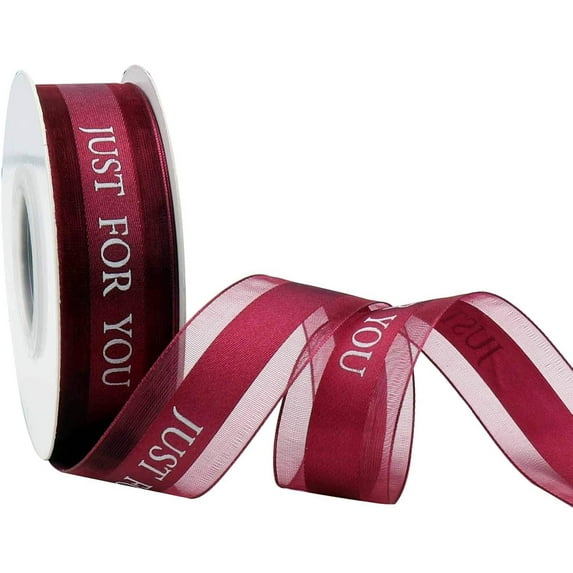 1 Inch Wine Red Chiffon Christmas Ribbon, Just for You Ribbon for Gift ...