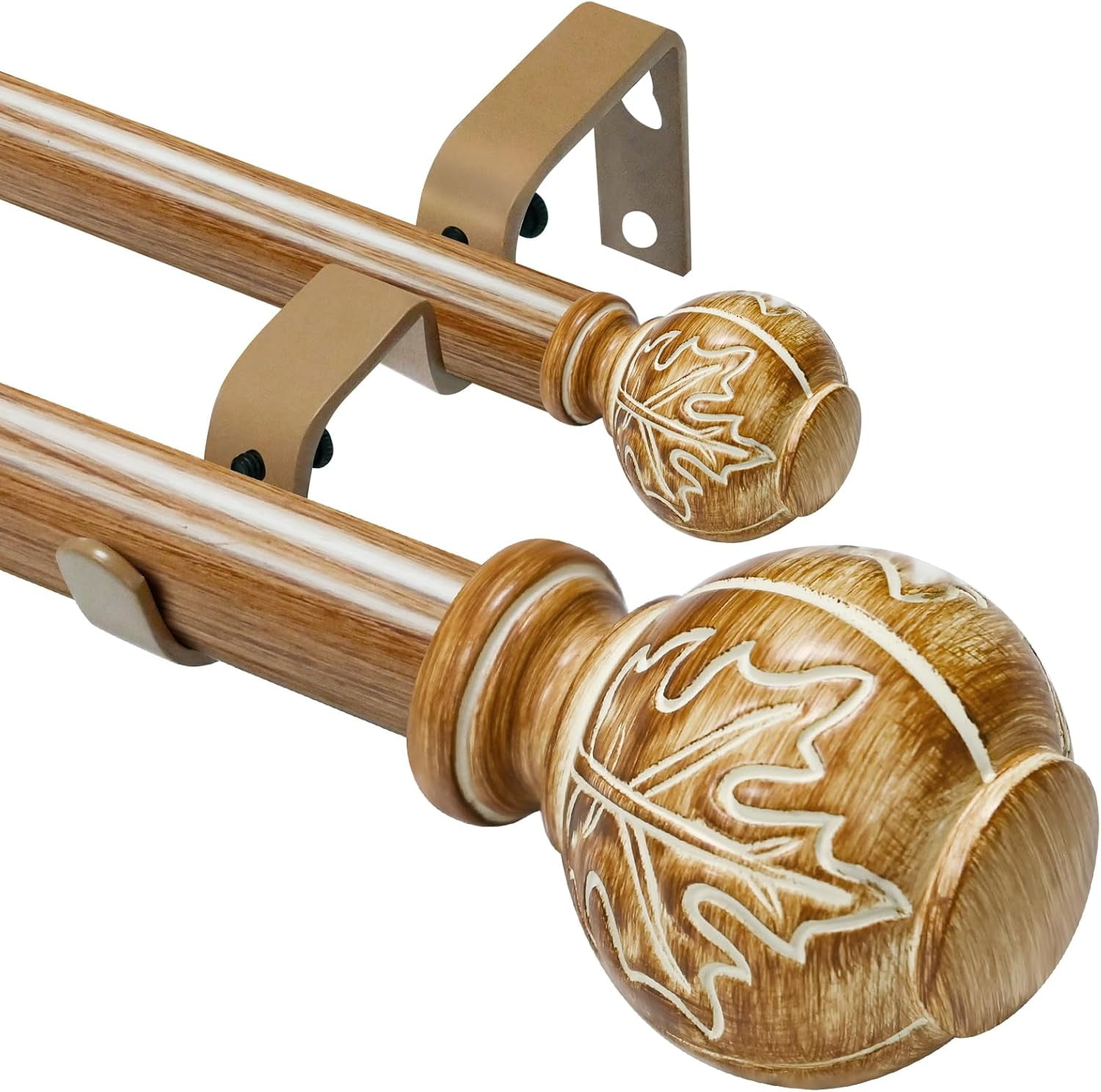 1 Inch Wood Double Curtain Rod - Adjustable Heavy Duty Decorative Rod ...