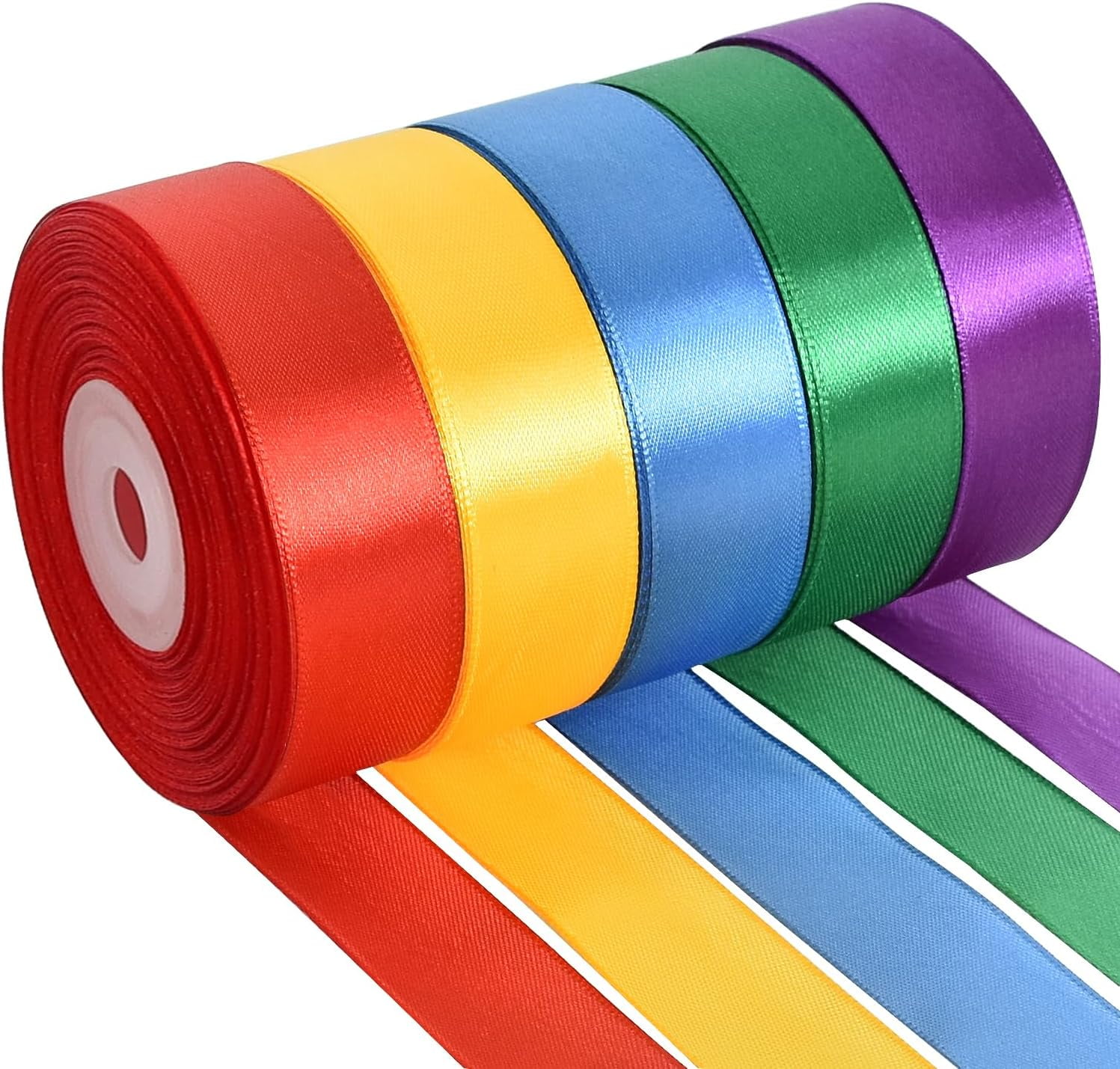 1 Inch x 125 Yards 5 Colors Satin Ribbon Rolls, Mixed Bright Dark ...