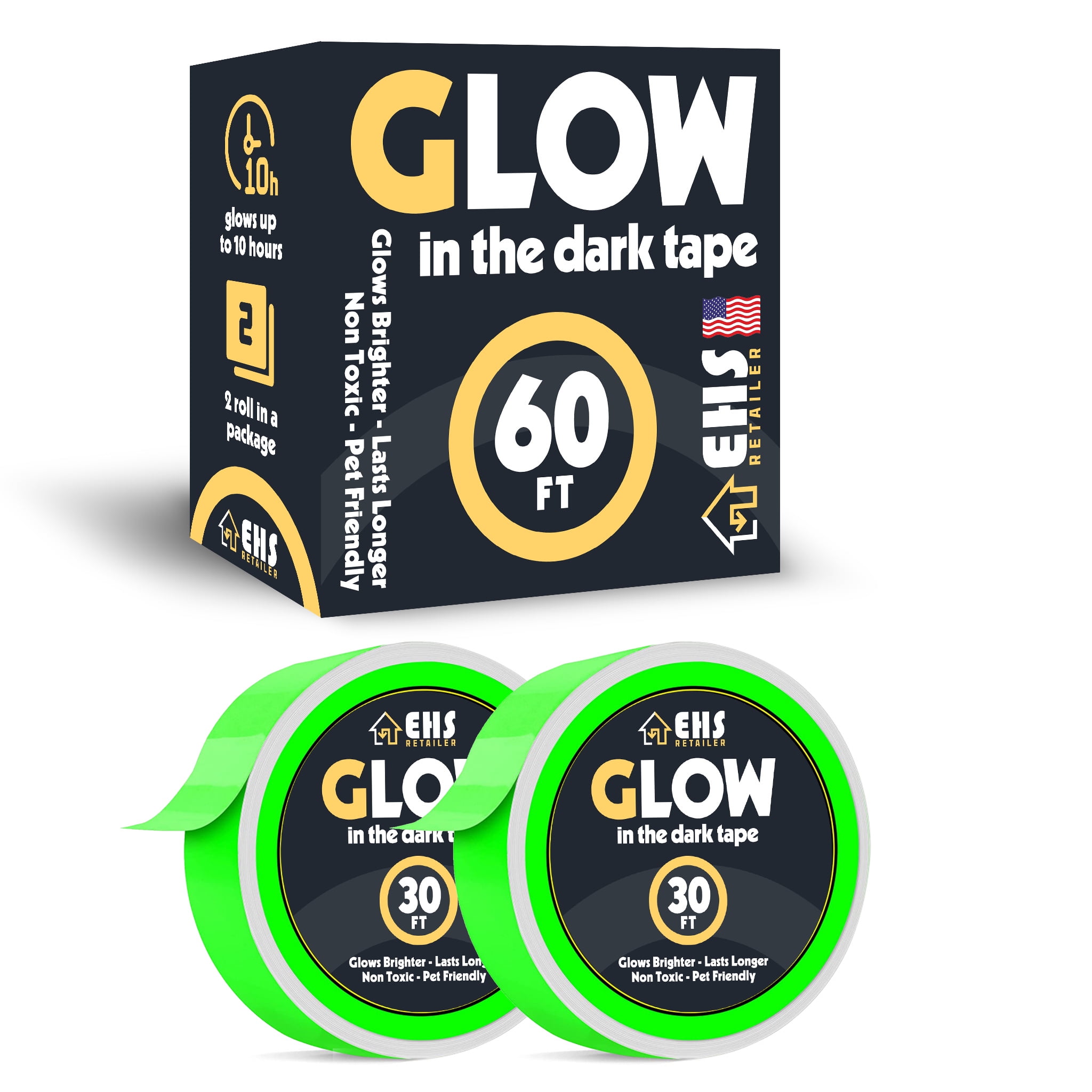 1 Inch x 60 FT Glow in The Dark Tape – Pack of 2 Rolls – Bright ...