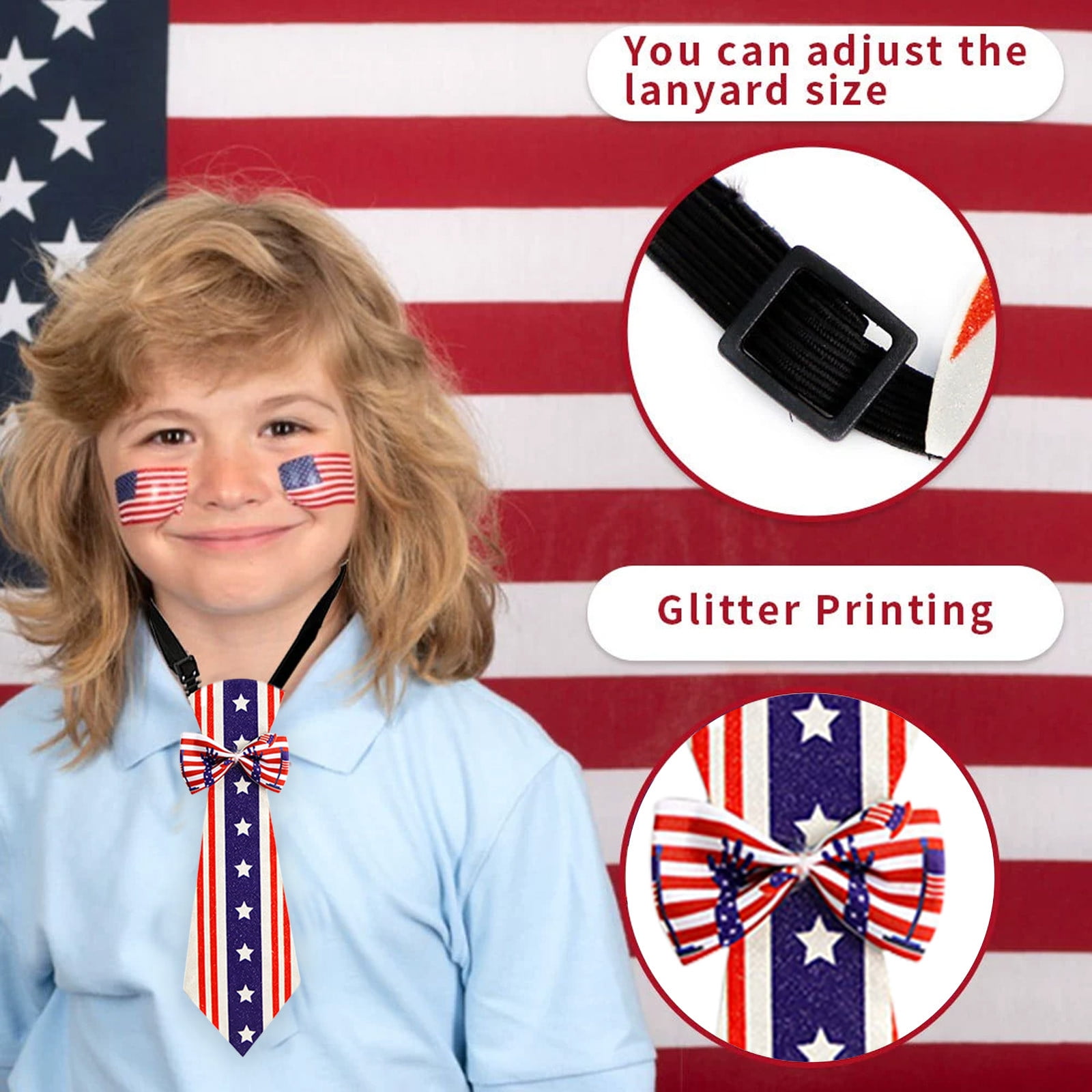 1 Independence Day Tie Red White And Blue And Tie Stars Stripes Necktie ...