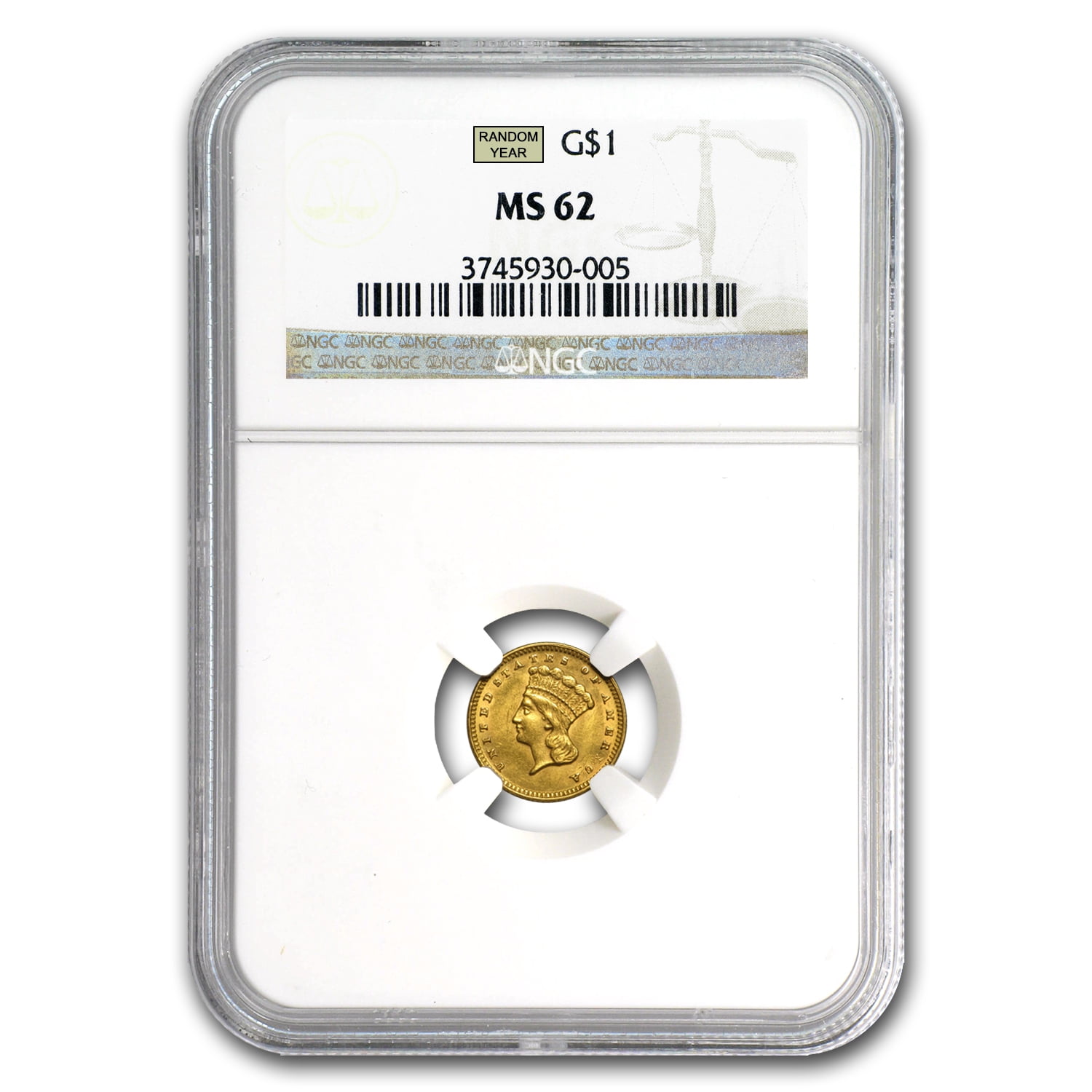 $1 Indian Head Gold Dollar Type 3 MS-62 NGC/PCGS - Walmart.com