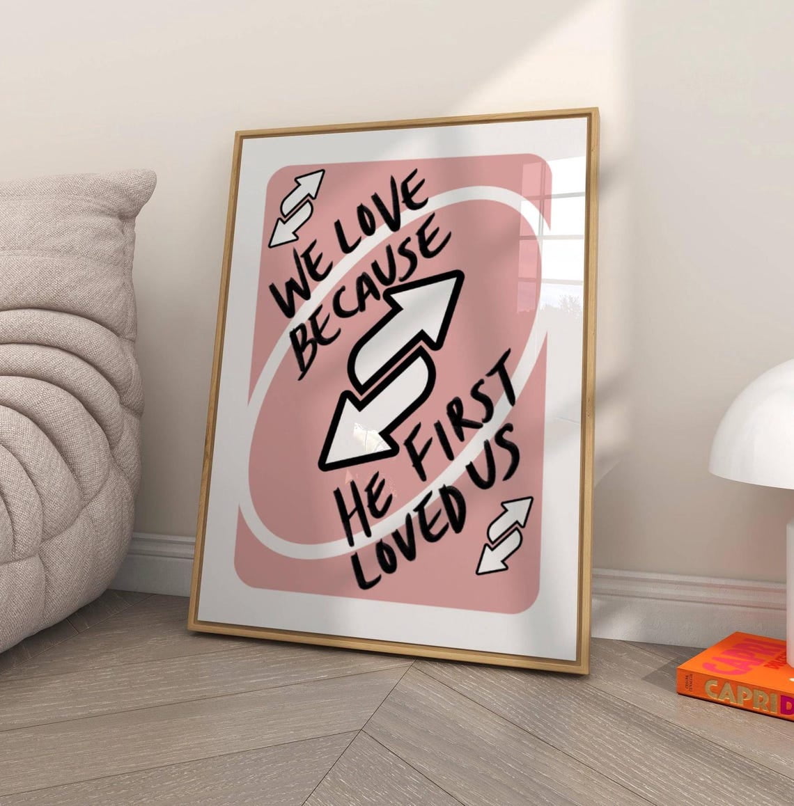 1 John 4:19 Playing Card Pink Scripture Wall Art Unframed Paper Print ...