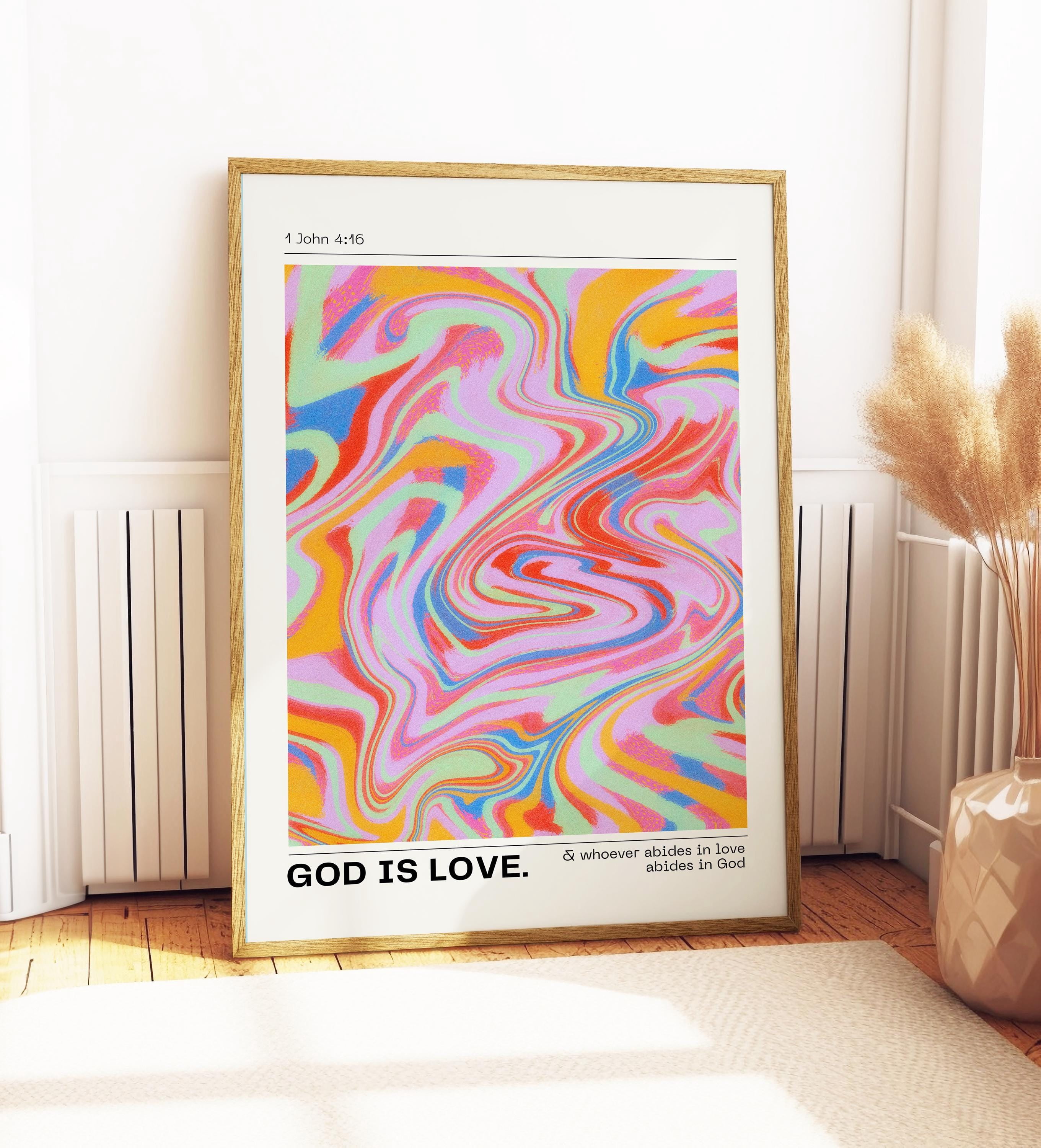 1 John 416 Wall Art Retro Pattern Bible Verse Poster Christian Home ...