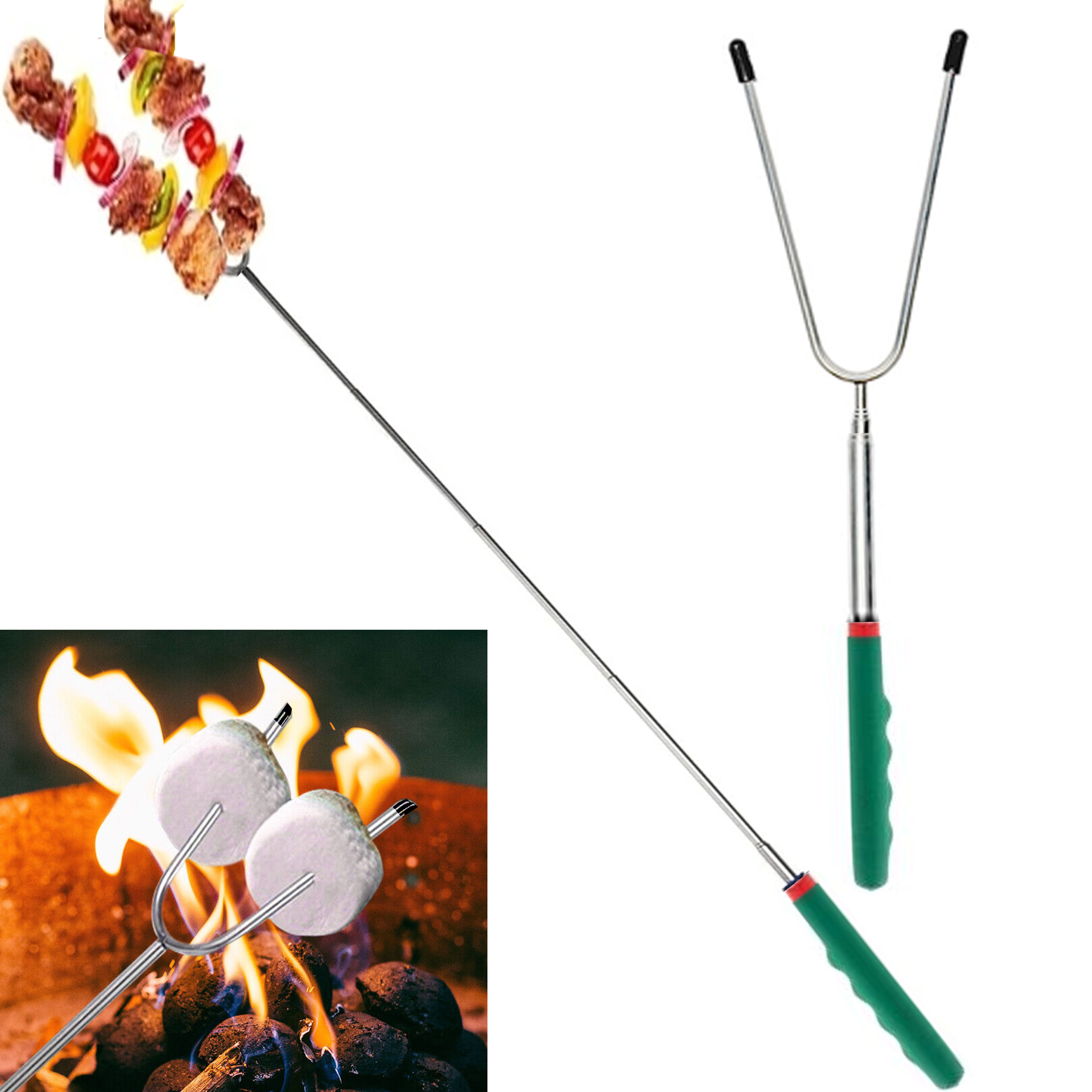 1 Jumbo 60" Telescopic Roasting Fork Extendable BBQ Hot Dog Marshmallow ...