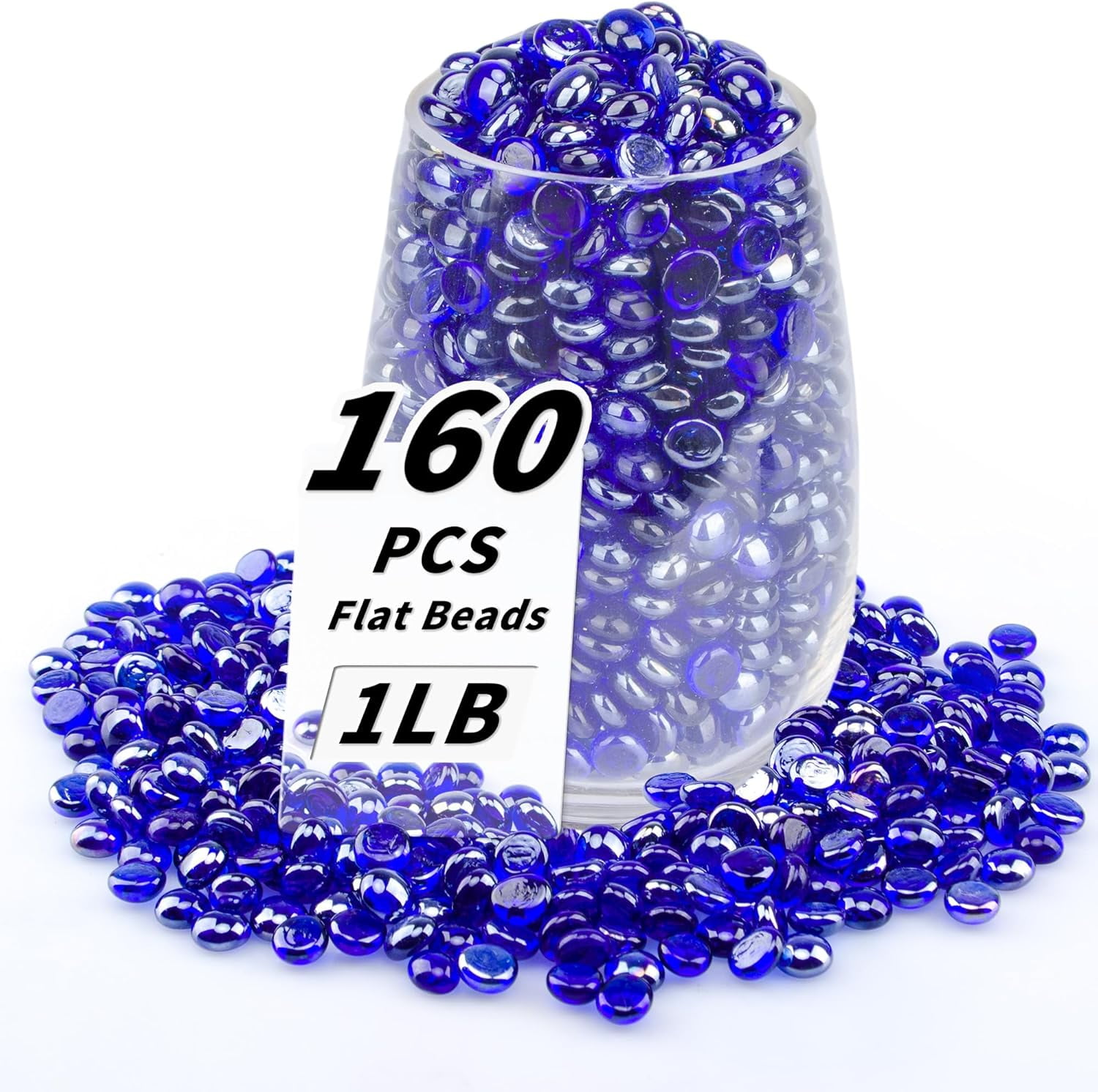 1 LB Blue Flat Glass Beads, 160-180PCS Small Glass Marbles, Mini Flat ...
