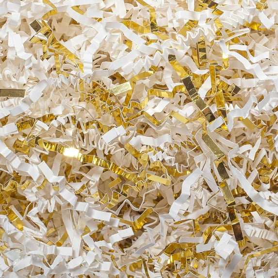 1 LB Crinkle Cut Paper Shred Filler White & Gold Crinkle Shredded Paper ...