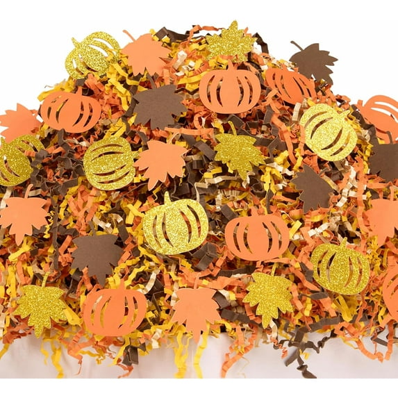1 LB Harvest Crinkle Cut Paper Shred Filler w/Pumpkin Leaf Confetti ...