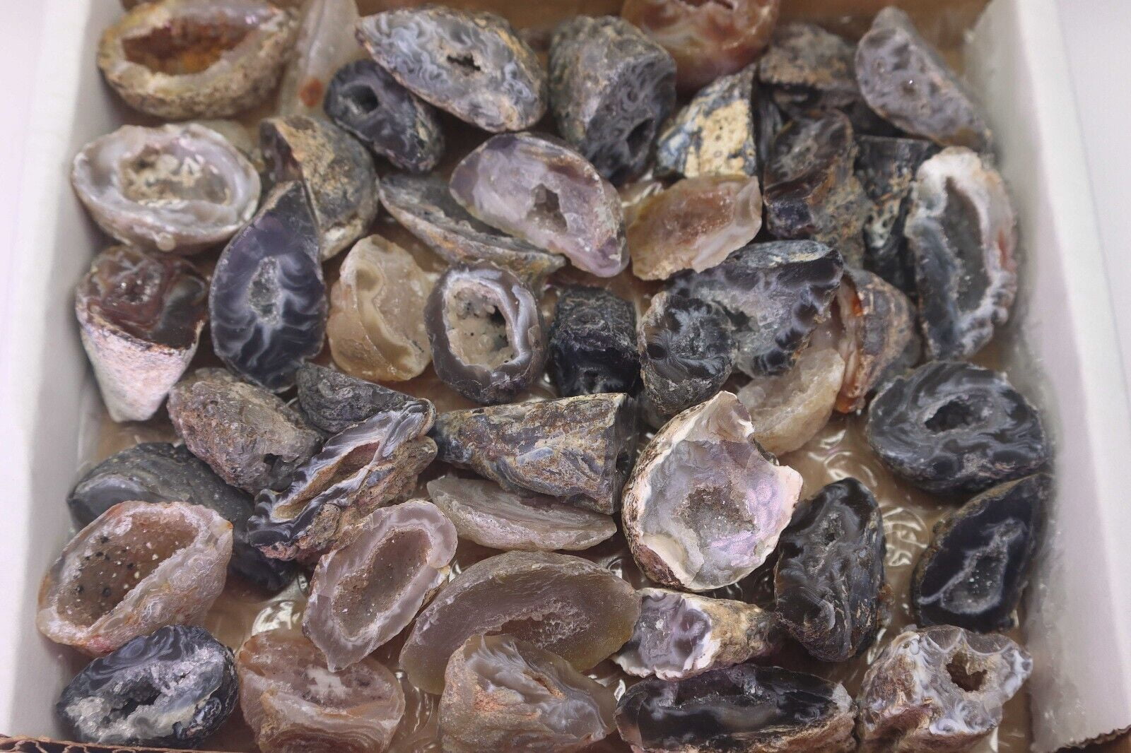 1 LB Lot Polished Agate Druzy Natural Crystal Geode Halves, Various ...