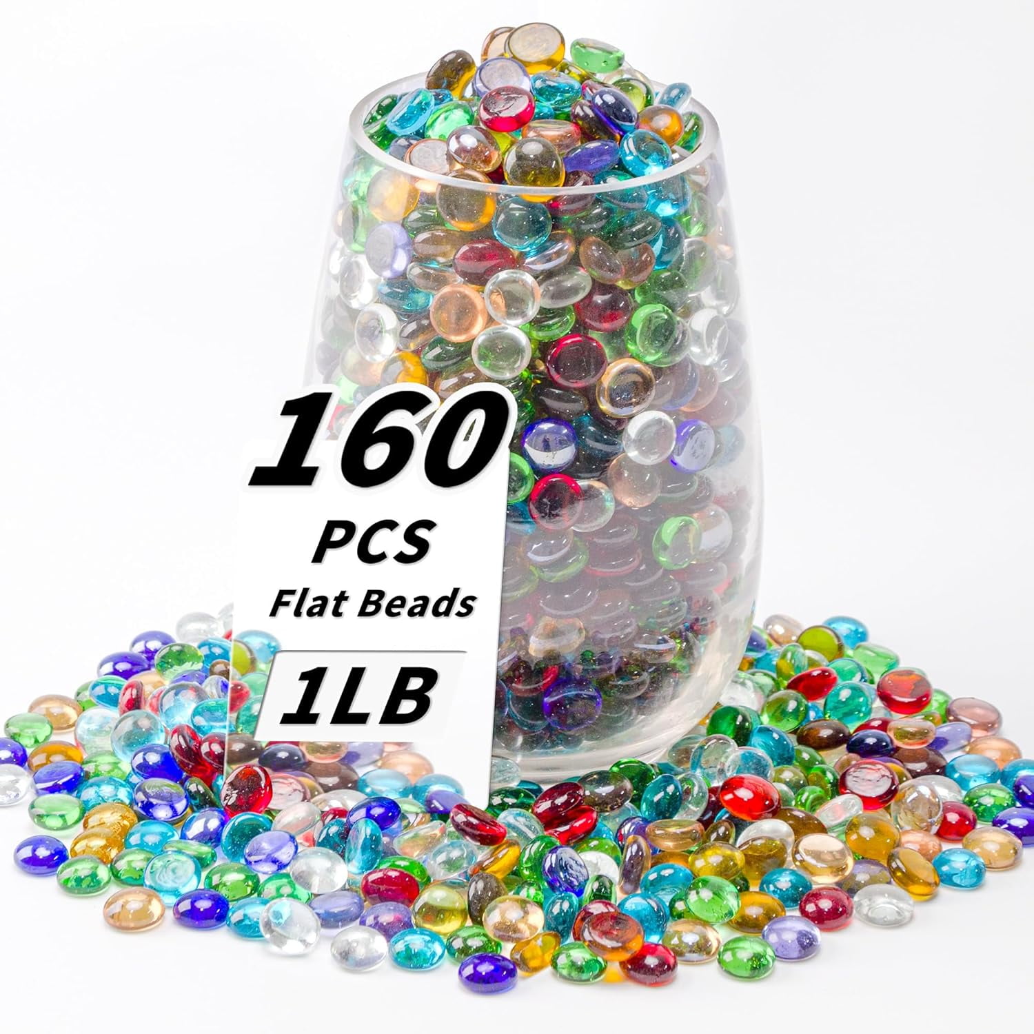 1 LB Mixed Color Flat Glass Beads, 160-180PCS Small Glass Marbles, Mini ...