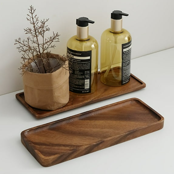 1 LEEAN Natural Walnut Rectangular Tray -11.8 Inch Large Bathroom ...