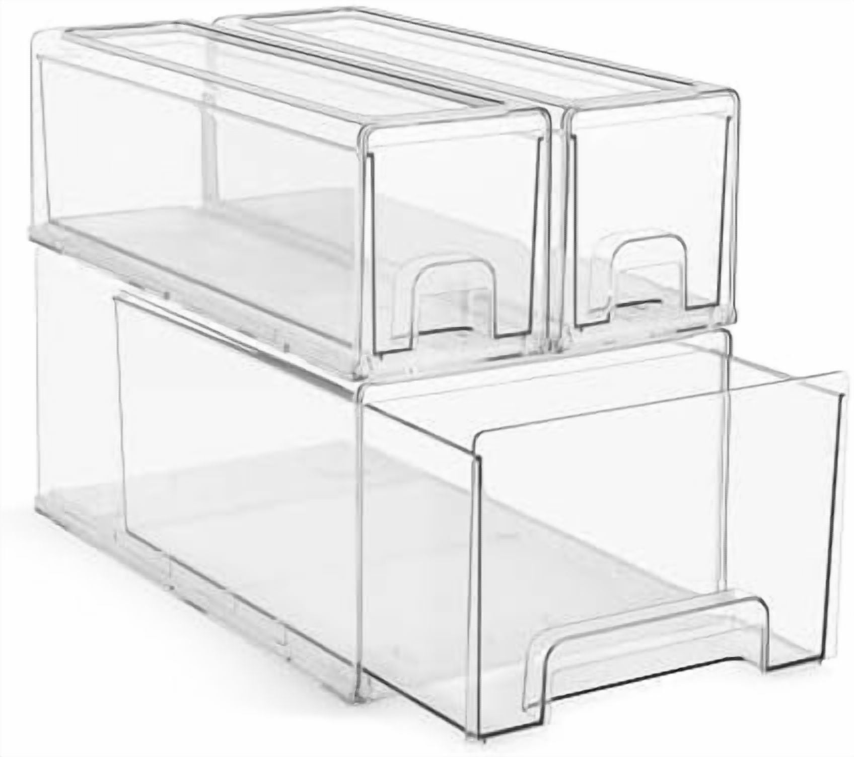 1 Large & 2 Small Clear Stackable Storage Drawers – Plastic Organizer ...
